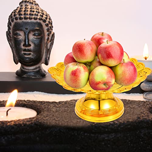 Veemoon 2Pcs Common Temple Offerings Bowl Multi- Food Trays Versatile Plates Plate Dessert Snack Dish for Buddha Altar Supplies Rituals Smudging Decor (Golden)