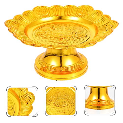 Veemoon 2Pcs Common Temple Offerings Bowl Multi- Food Trays Versatile Plates Plate Dessert Snack Dish for Buddha Altar Supplies Rituals Smudging Decor (Golden)