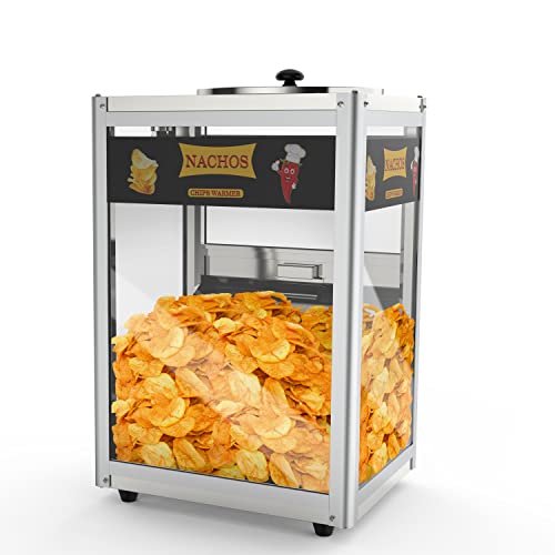 Nacho Warmer Commercial Nacho Station Display,Stainless Steel Frames,Keeps Chips Warm and Fresh for Hours(Included 3 Styles Banner Stickers)