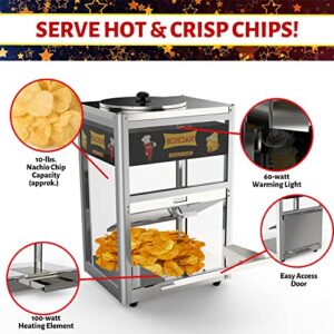 Nacho Warmer Commercial Nacho Station Display,Stainless Steel Frames,Keeps Chips Warm and Fresh for Hours(Included 3 Styles Banner Stickers)