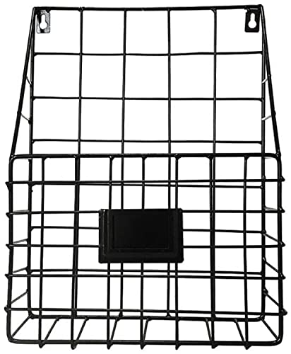 JIAXINO Nordic Wrought Iron Storage Basket Magazine Newspaper Storage Rack Wall Mount Home Decoration Office Debris Storage Basket (Black)