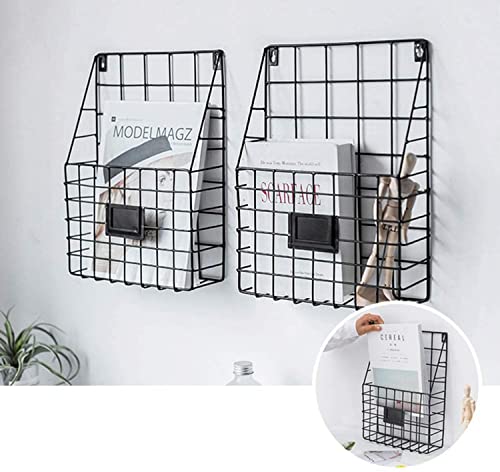 JIAXINO Nordic Wrought Iron Storage Basket Magazine Newspaper Storage Rack Wall Mount Home Decoration Office Debris Storage Basket (Black)