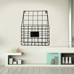 JIAXINO Nordic Wrought Iron Storage Basket Magazine Newspaper Storage Rack Wall Mount Home Decoration Office Debris Storage Basket (Black)