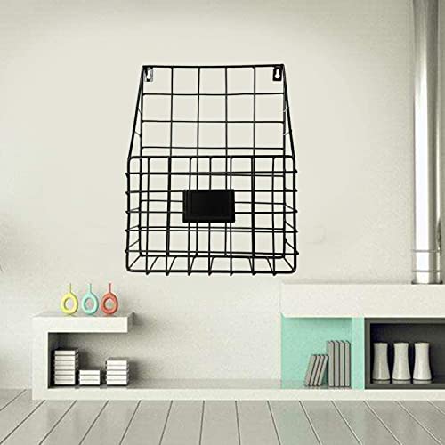 JIAXINO Nordic Wrought Iron Storage Basket Magazine Newspaper Storage Rack Wall Mount Home Decoration Office Debris Storage Basket (Black)