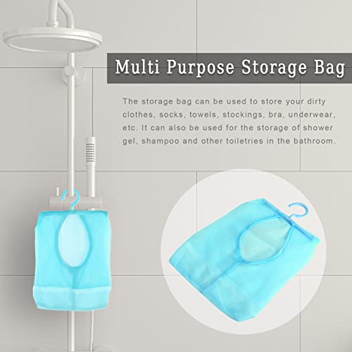 Clothespin Bag, Multi Purpose Hanging Mesh Storage Bag Clothespin Bag with Hanger for Socks Stockings Bra Underwear Bathroom(Blue)