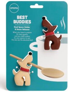 ototo best buddies dog kitchen spoon holder, 2 pack - cooking spoon rest for kitchen counter - spatula, ladle holder, kitchen utensil holder - heat resistant & dishwasher safe utensil rest