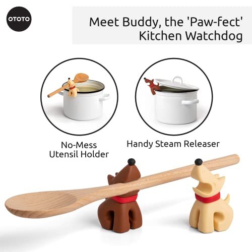 OTOTO Best Buddies Dog Kitchen Spoon Holder, 2 Pack - Cooking Spoon Rest for Kitchen Counter - Spatula, Ladle Holder, Kitchen Utensil Holder - Heat Resistant & Dishwasher Safe Utensil Rest