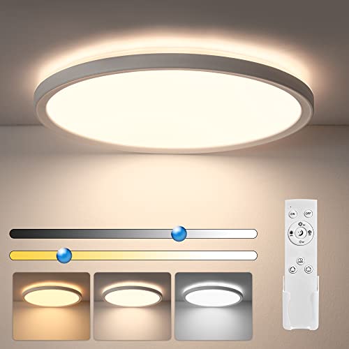 BestLuz LED Flush Mount Ceiling Light Fixture with Remote, Waterproof 12 Inch Ultra-Thin Modern Round Fixture, 3000K/4000K/6500K Selectable & Dimmable for Bedroom/Kitchen/Bathroom