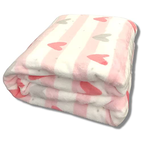 VCNY Valentine Soft Throw Blanket: Stripes and Hearts, Grey Pink Black White, Accent for Couch Sofa Chair Bed or Dorm (Design 5)