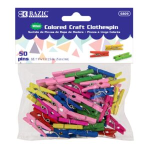 bazic clothes pin mini 1", colored wood clothespins, non toxic wooden photo clips for art craft decor (50/pack), 1-pack