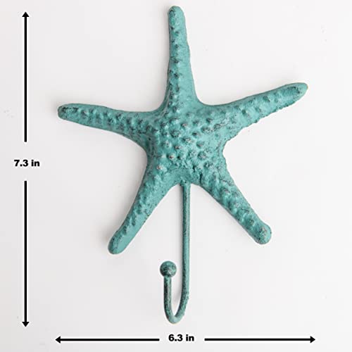 Giftcraft Set of 3 Starfish Shaped Decorative Hooks, Rack for Towels, Jackets, Hats, Metal Coat Hooks Made with Heavy Duty Cast Iron, Wall Mounted Coat Hanger, Unique Ocean Themed Home Decor