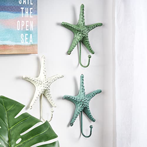 Giftcraft Set of 3 Starfish Shaped Decorative Hooks, Rack for Towels, Jackets, Hats, Metal Coat Hooks Made with Heavy Duty Cast Iron, Wall Mounted Coat Hanger, Unique Ocean Themed Home Decor