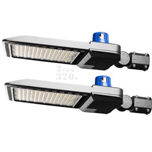 bulbeats 320w led parking lot light (44800lm eqv 1200w hps) slipfitter mount led pole light, dusk to dawn ip65 parking lot lights commercia energy saving upto 2400kw*2/y(5hrs/day)-2pack