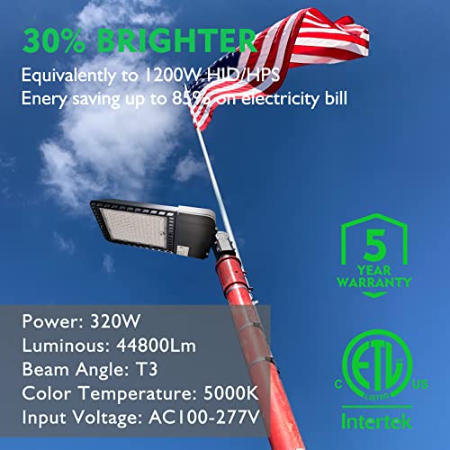 bulbeats 320W LED Parking Lot Light (44800lm Eqv 1200W HPS) SlipFitter Mount LED Pole Light, Dusk to Dawn IP65 Parking Lot Lights Commercia Energy Saving Upto 2400KW*2/Y(5Hrs/Day)-2Pack