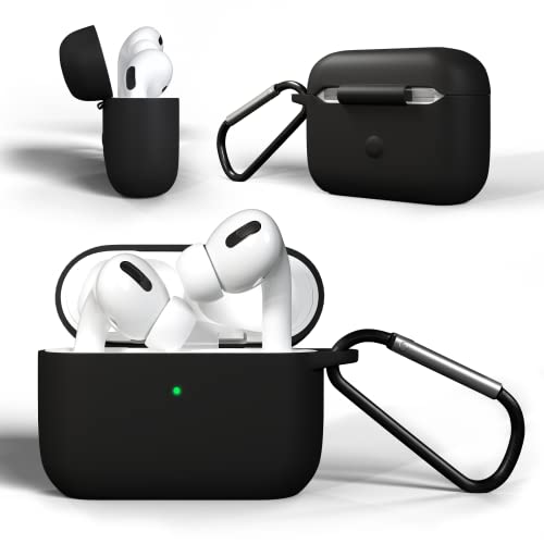 IceSword Airpods Pro 2nd/1st Generation Case Cover, Full Protective Silicone AirPods Skin Soft Shell Shock-Absorbing Protective Full-Body Keychain for Women Men [Front LED Visible] Airpods - Black