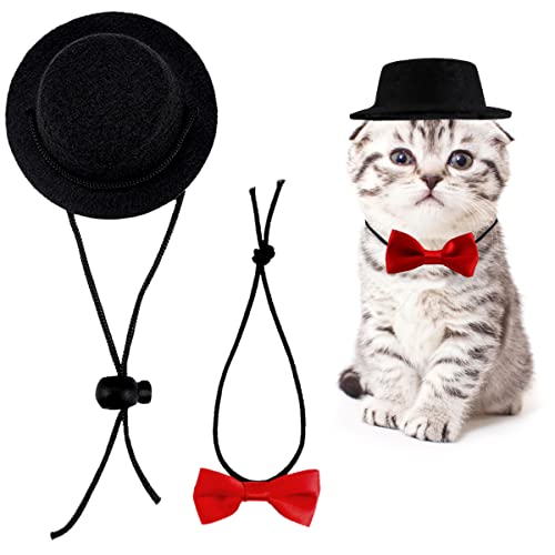 YOLUFER Small Pet Hat and Bow tie Guinea Pig Black Hat with Bow Tie Hamster Costume Pet Cap for Lizard Rabbit Hedgehog Kitten Doggy