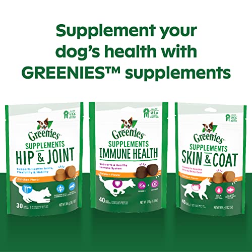 GREENIES Skin & Coat Food Supplements with Fish Oil & Omega 3 Fatty Acids, 40-Count Chicken-Flavor Soft Chews for Adult Dogs