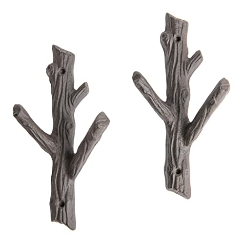 Giftcraft Set of 2 Tree Branch Decorative Hooks, 3-Hook Wall Hooks, Rack for Towels, Jackets, Hats, Metal Coat Hooks Made with Heavy Duty Cast Iron, Unique Nature Home Decor