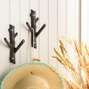 Giftcraft Set of 2 Tree Branch Decorative Hooks, 3-Hook Wall Hooks, Rack for Towels, Jackets, Hats, Metal Coat Hooks Made with Heavy Duty Cast Iron, Unique Nature Home Decor