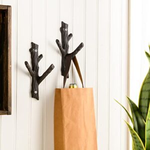 Giftcraft Set of 2 Tree Branch Decorative Hooks, 3-Hook Wall Hooks, Rack for Towels, Jackets, Hats, Metal Coat Hooks Made with Heavy Duty Cast Iron, Unique Nature Home Decor