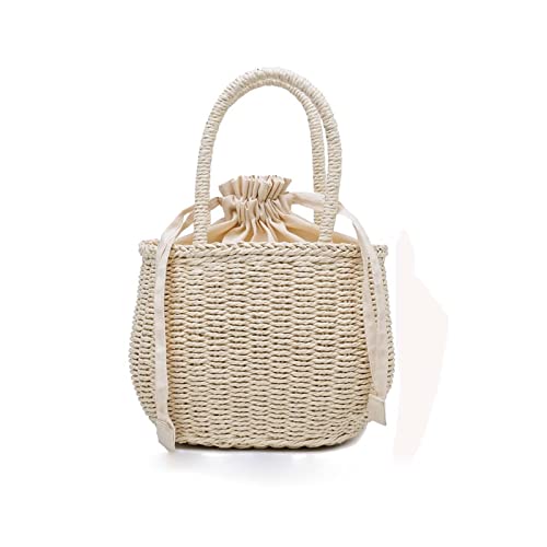 ZHYLing Handmade Woven Purse Wicker Beach Handbag Fashion Women Pure Color Rattan Woven Pearl Basket Handbag Mini Tote Lunch Bags (Color : 9)