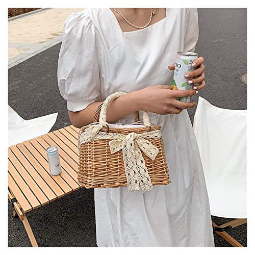 ZHYLing Handmade Woven Purse Wicker Beach Handbag Fashion Women Pure Color Rattan Woven Pearl Basket Handbag Mini Tote Lunch Bags (Color : 9)