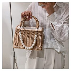 ZHYLing Handmade Woven Purse Wicker Beach Handbag Fashion Women Pure Color Rattan Woven Pearl Basket Handbag Mini Tote Lunch Bags (Color : 9)