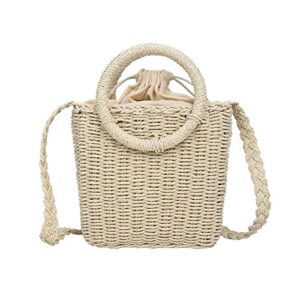 ZHYLing Handmade Woven Purse Wicker Beach Handbag Fashion Women Pure Color Rattan Woven Pearl Basket Handbag Mini Tote Lunch Bags (Color : 7)