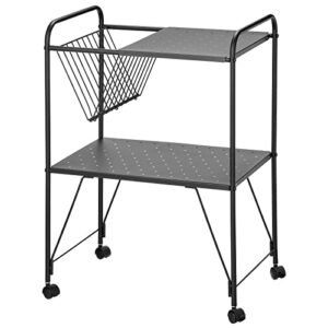 mDesign Steel 2-Tier Rolling Utility Cart with Wire Storage Basket, Metal Frame Stand with Fully Rotating Wheels for Kitchen, Living Room, Office, Garage, Laundry Room, or Bedroom - Matte Black