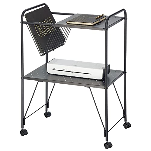 mDesign Steel 2-Tier Rolling Utility Cart with Wire Storage Basket, Metal Frame Stand with Fully Rotating Wheels for Kitchen, Living Room, Office, Garage, Laundry Room, or Bedroom - Matte Black