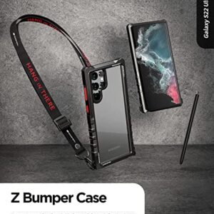 GOOSPERY Z Bumper Compatible with Galaxy S22 Ultra Case [Free Strap Included] Shock Absorbing Dual Layer Structure TPU Edge Crystal Clear PC Back Cover with Shoulder Strap - Black