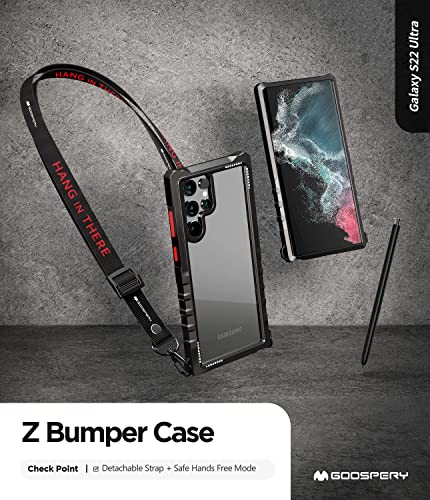 GOOSPERY Z Bumper Compatible with Galaxy S22 Ultra Case [Free Strap Included] Shock Absorbing Dual Layer Structure TPU Edge Crystal Clear PC Back Cover with Shoulder Strap - Black