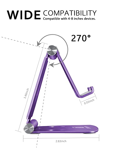 Tobeoneer Adjustable Cell Phone Stand Phone Holder for Desk, Portable Small Size Desktop Dock for iPhone 13 12 11 XR XS X 8 7 6 Plus Samsung Google, Office Home Décor (Purple)