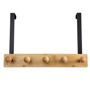 REHETF Over Door Hanger with 4 Wooden Hooks Bamboo Coat Rack for Clothes,Coat,Bag,Robe,Towel,Bedroom,Bathroom,Closet