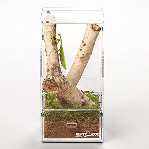 REPTI ZOO Acrylic Reptile Terrarium, Full View Acrylic Reptile Tank Breeding Box, 4" x 4" x 8" Sliding Door Insect Feeder Box for Small Reptiles and Invertebrates, Mantis, Spider, Cricket, Tarantula