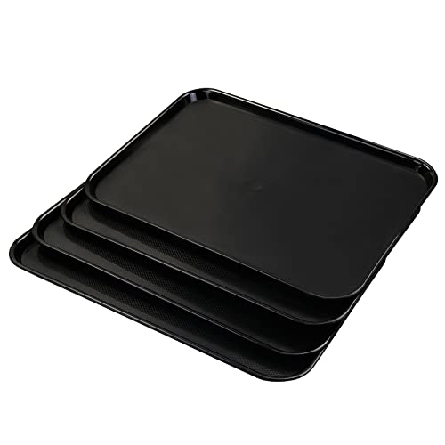 Callyne Large Black Plastic Tray, Multi-Purpose Rectangular Tray, 4 Pack, 25.24" L x 17.6" W