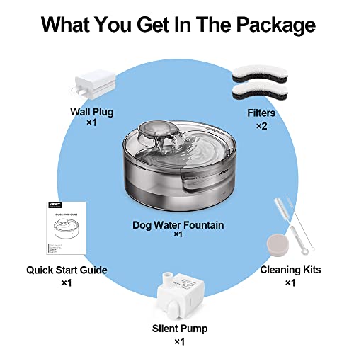 NPET DF10 Dog Water Fountain, 170oz/1.3Gallon/5L Large Automatic Pet Water Dispenser Dog Water Bowl with Cleaning Kit, Replacement Filter for Cat, Dogs, Multiple Pets