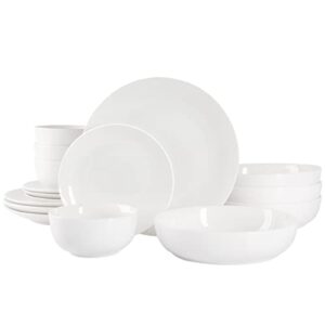 gibson home amelia court double bowl porcelain dinnerware set, service for 4 (16pcs), white (coupe)