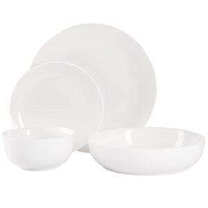 Gibson Home Amelia Court Double Bowl Porcelain Dinnerware Set, Service for 4 (16pcs), White (Coupe)