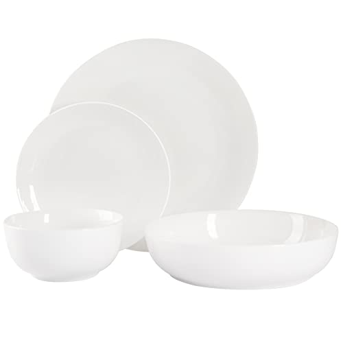 Gibson Home Amelia Court Double Bowl Porcelain Dinnerware Set, Service for 4 (16pcs), White (Coupe)