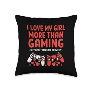 mens valentines day decor boys kids gamer gifts love my girl gaming men valentines day gamer boyfriend him throw pillow, 16x16, multicolor