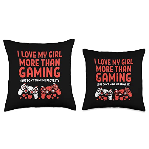 Mens Valentines Day Decor Boys Kids Gamer Gifts Love My Girl Gaming Men Valentines Day Gamer Boyfriend Him Throw Pillow, 16x16, Multicolor