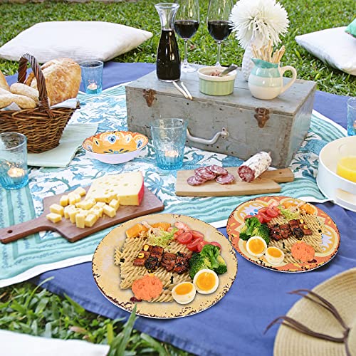 12 Piece Melamine Dinnerware Sets Service for 4 - Includes 4 Dinner Plates 4 Salad Plates and 4 Bowls Made of A5 Melamine Use at Home & Outdoor Dining, Picnic, Camping and Rvs - Mayan Style Yellow