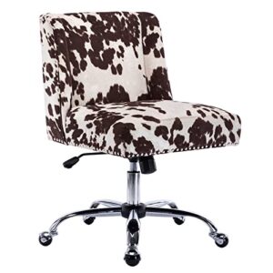 Hyfirm Home Office Desk Chair with Wheels, Modern Rolling Task Chair for Bedroom/Computer/Studing/Small Spaces, Teen Girls Comfy Fabric Armless Desk Chair, Cow