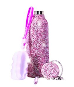 glamkup diamond water bottle bling cup glitter water bottle rhinestone dazzling stainless steel insulated bottle sparkling cup thermos bottle with chain brush extra rhinestone