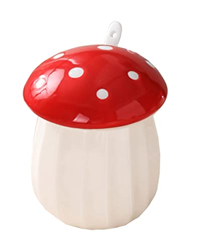 Mozacona Ceramic Mushroom Shape Sugar Bowl Spice Jar Seasoning Pot with Lid Spoon