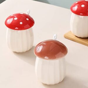 Mozacona Ceramic Mushroom Shape Sugar Bowl Spice Jar Seasoning Pot with Lid Spoon