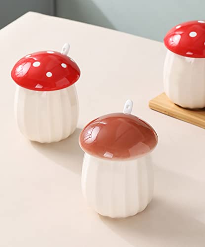 Mozacona Ceramic Mushroom Shape Sugar Bowl Spice Jar Seasoning Pot with Lid Spoon