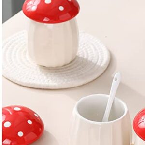 Mozacona Ceramic Mushroom Shape Sugar Bowl Spice Jar Seasoning Pot with Lid Spoon