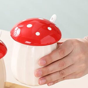 Mozacona Ceramic Mushroom Shape Sugar Bowl Spice Jar Seasoning Pot with Lid Spoon